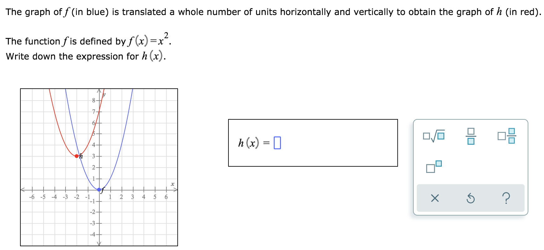 Solved The graph of f (in blue) is translated a whole number | Chegg.com