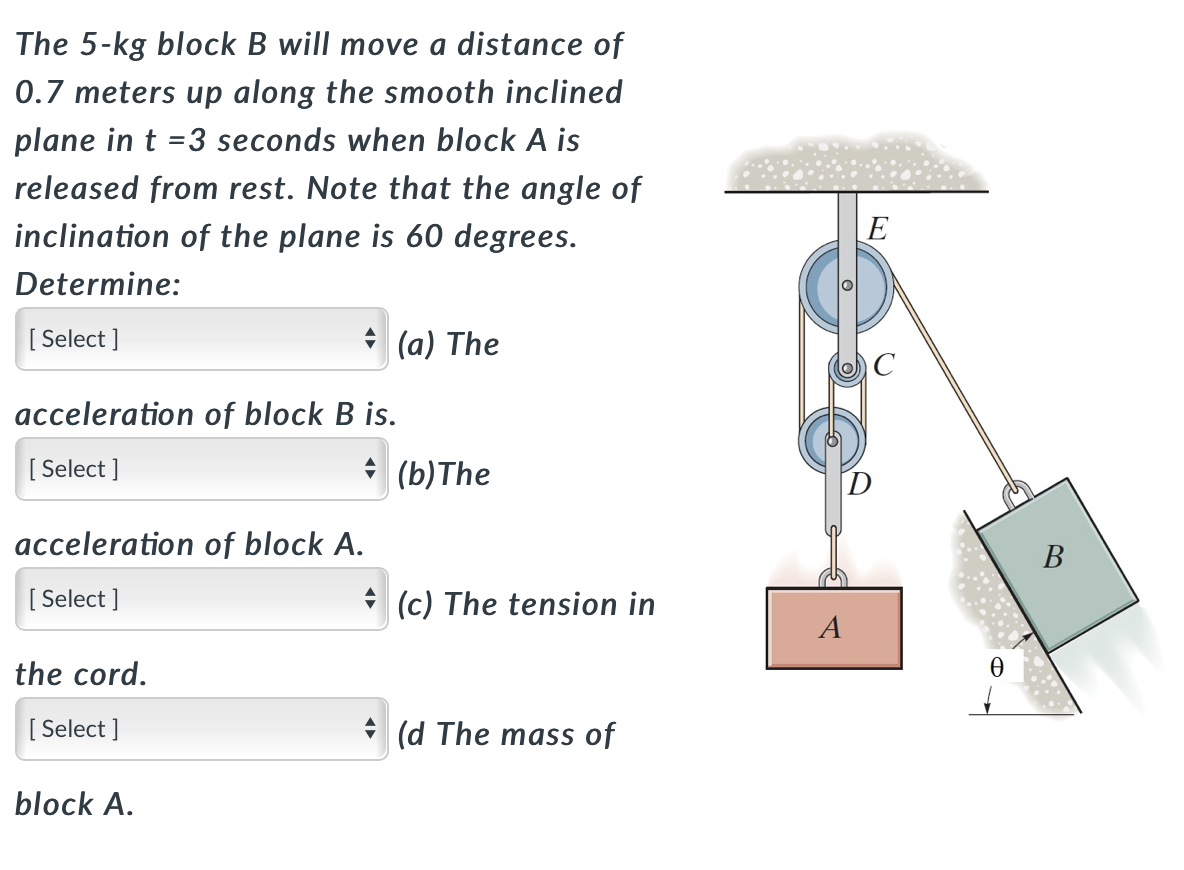 Solved The 5-kg block B will move a distance of 0.7 meters | Chegg.com