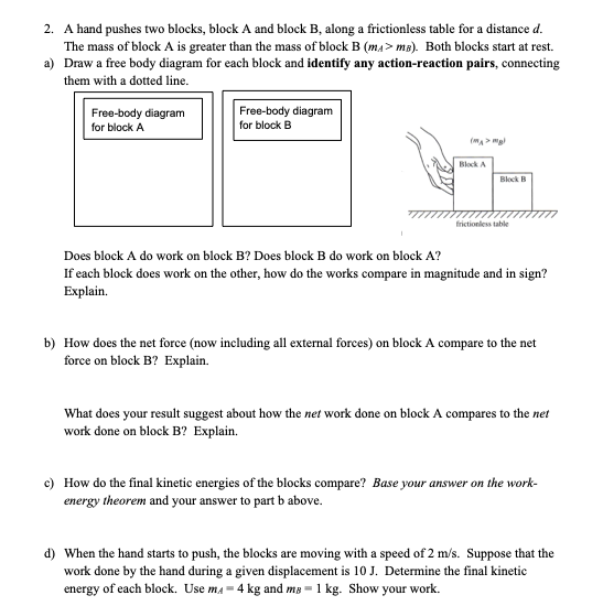 Solved 2. A hand pushes two blocks, block A and block B, | Chegg.com