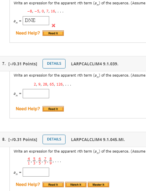 Solved Write an expression for the apparent nth term (a) of | Chegg.com