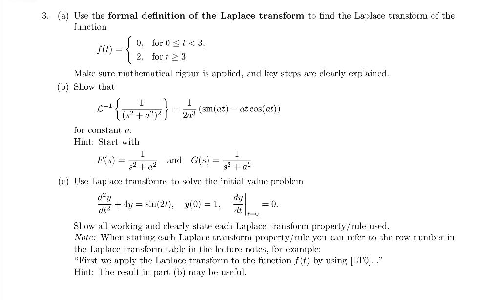 Solved 3. (a) Use the formal definition of the Laplace | Chegg.com