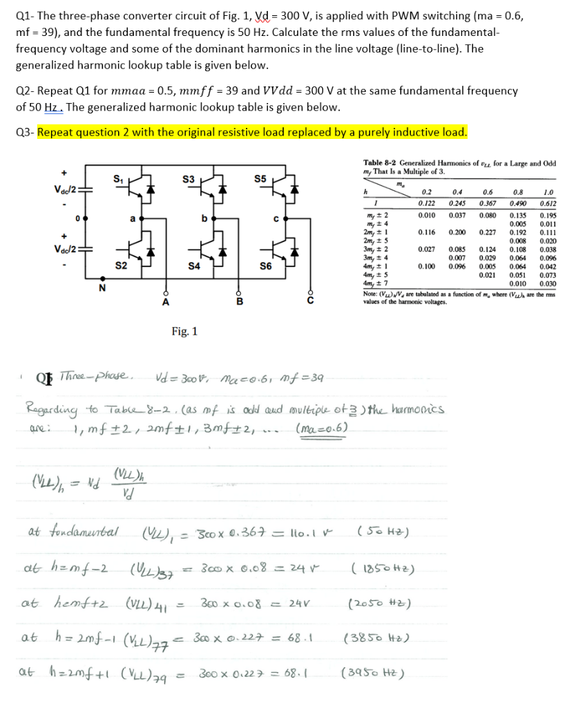 Q1- The three-phase converter circuit of Fig. 1, | Chegg.com