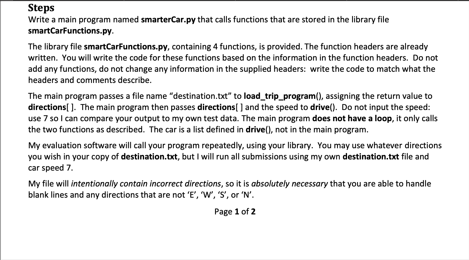 Solved Steps Write a main program named smarterCar.py that | Chegg.com