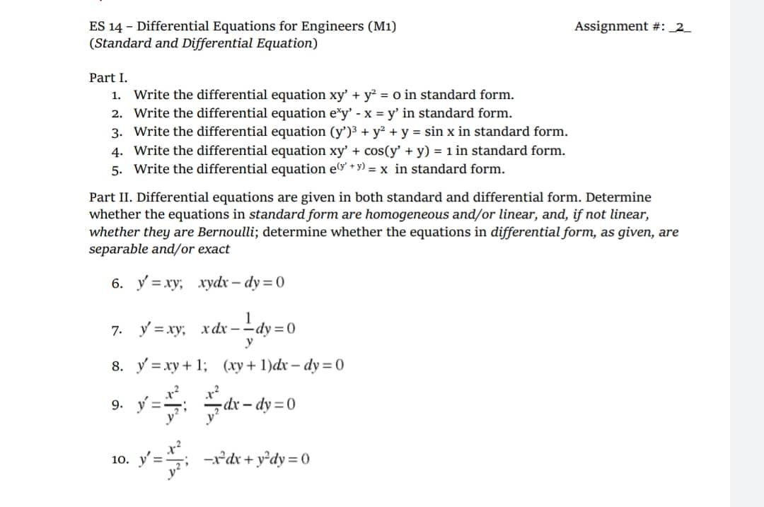 Solved ES 14 - Differential Equations for Engineers (M1) | Chegg.com