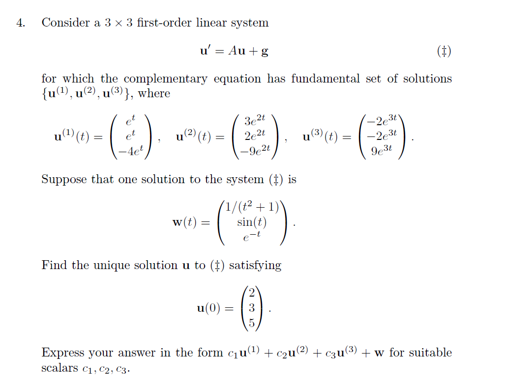 Solved 4 Consider A 3 X 3 First Order Linear System U