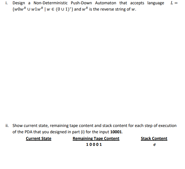 Solved i. Design a Non-Deterministic Push-Down Automaton | Chegg.com