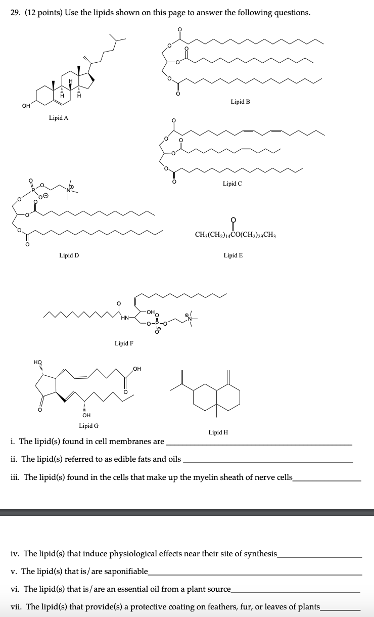 Solved 29. (12 points) Use the lipids shown on this page to | Chegg.com