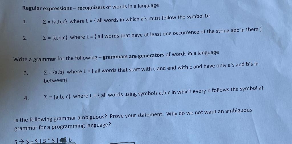 Solved Regular expressions - recognizers of words in a | Chegg.com