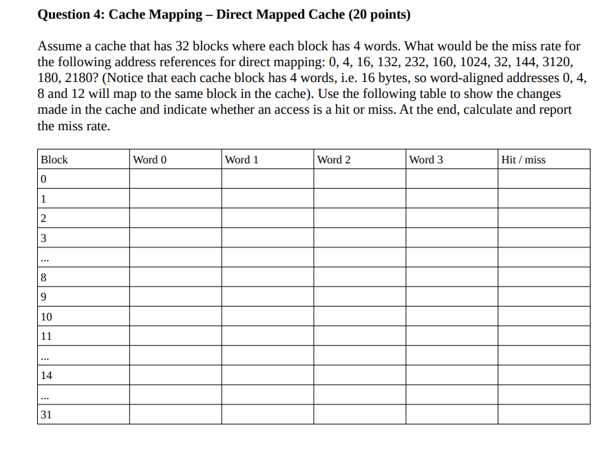 Solved Question 4: Cache Mapping - Direct Mapped Cache ( 20 | Chegg.com Solved Question 4: Cache Mapping - Direct Mapped Cache ( 20 | Chegg.com