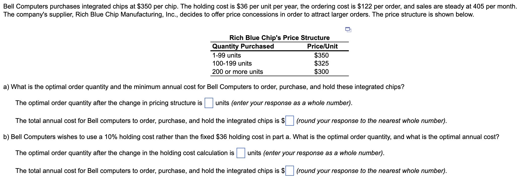 Solved Bell Computers purchases integrated chips at $350 per | Chegg.com