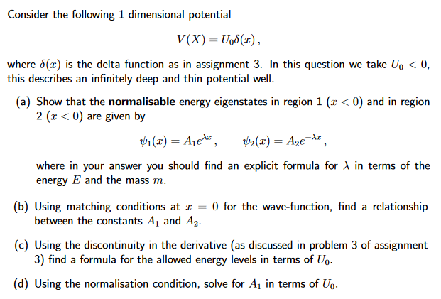 Solved AC Consider the following 1 dimensional potential | Chegg.com