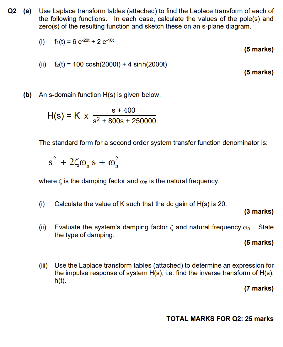 Solved Q2 (a) Use Laplace transform tables (attached) to | Chegg.com