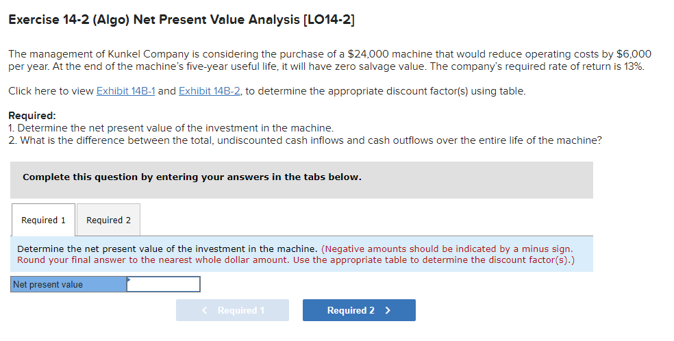 Solved Exercise 14-2 (Algo) Net Present Value Analysis | Chegg.com