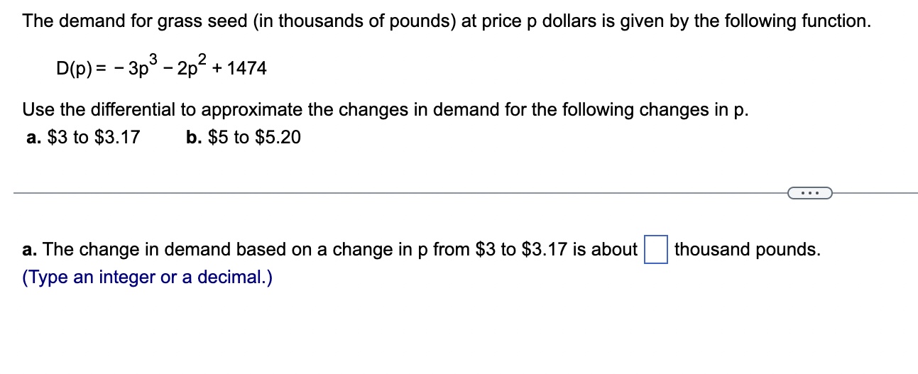 Solved D(p)=−3p3−2p2+1474 Use the differential to | Chegg.com