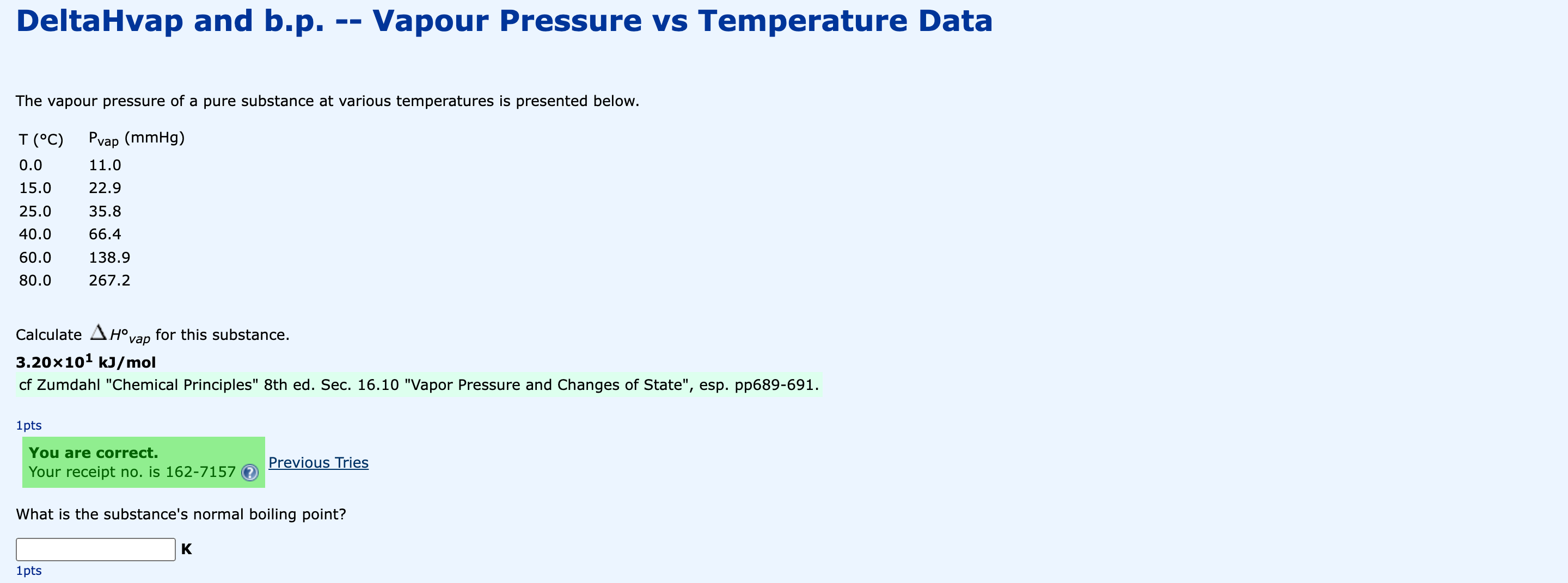 Solved DeltaHvap and b.p. -- Vapour Pressure vs Temperature | Chegg.com