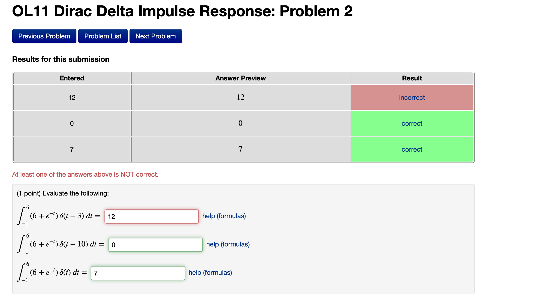 Solved OL11 Dirac Delta Impulse Response: Problem 2 Results | Chegg.com