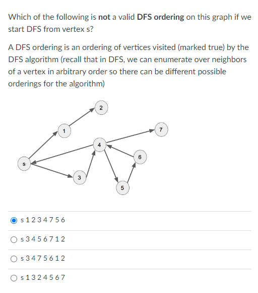 Solved Which of the following is not a valid DFS ordering on | Chegg.com