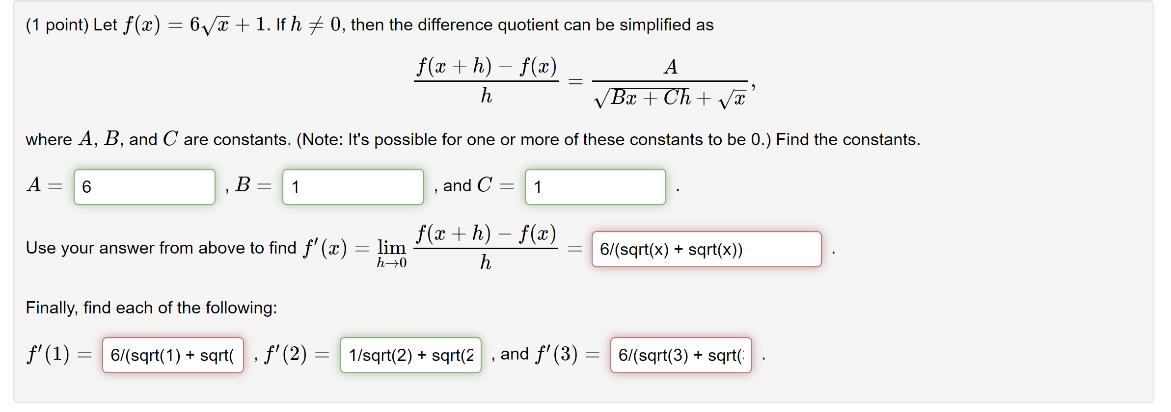 Solved (1 point) Let f(x)=6x+1. If h =0, then the difference | Chegg.com Solved (1 point) Let f(x)=6x+1. If h =0, then the difference | Chegg.com