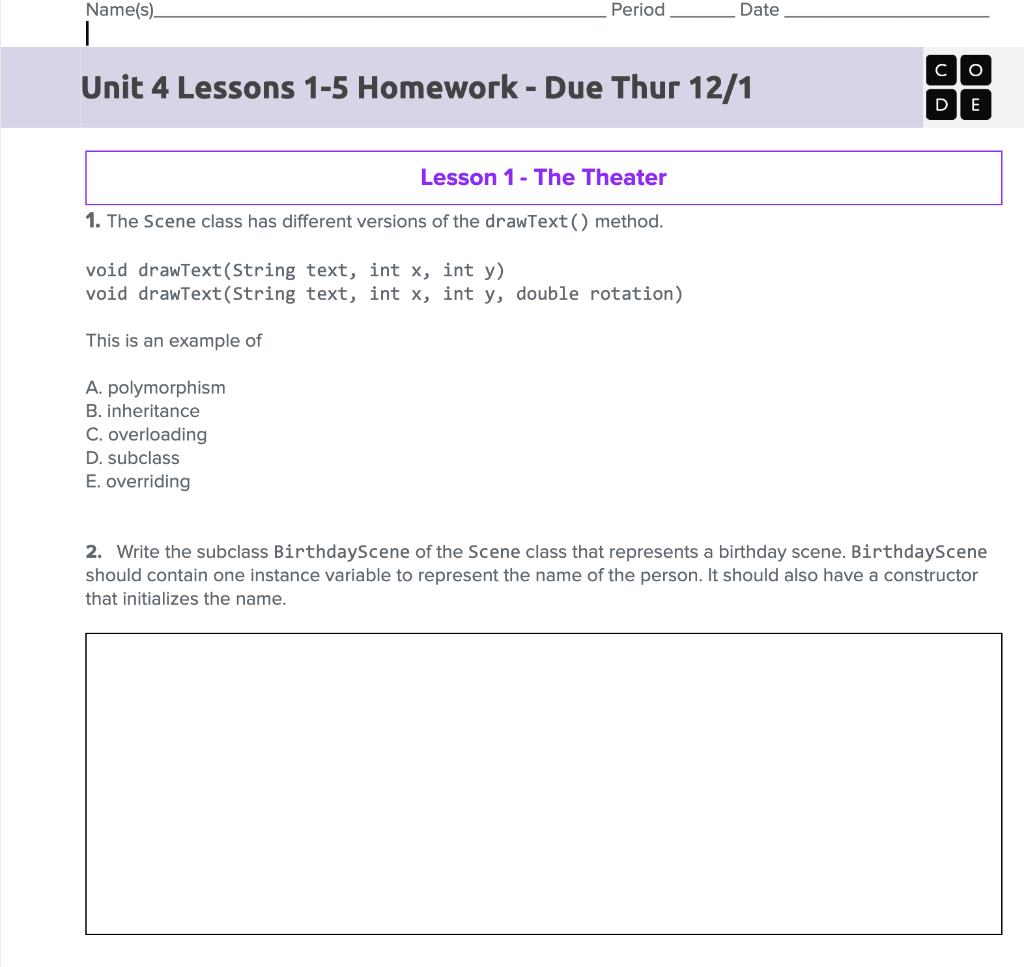 Solved 1. The Scene class has different versions of the | Chegg.com