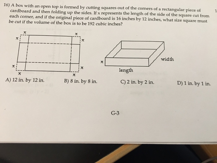 Solved 16) A box with an open top is formed by cutting | Chegg.com