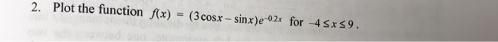 Solved 2. Plot the function f(x)=(3cosx-sinx)e-02x for-4SS9 | Chegg.com