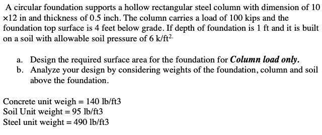 Solved A circular foundation supports a hollow rectangular | Chegg.com