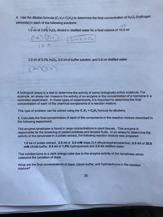 Solved 4 Use The Dilution Formula C V C2v2 To Determine