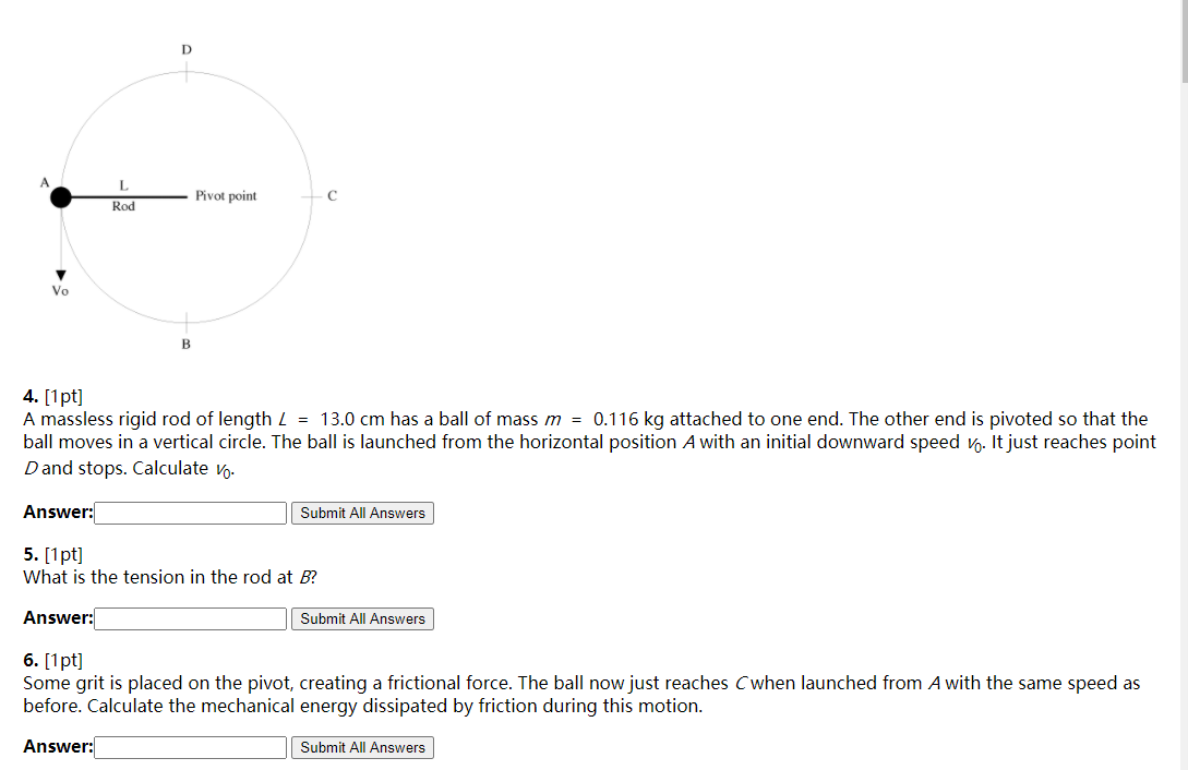 Solved D L Rod Pivot point с 7 Vo B 4. [1pt] A massless | Chegg.com