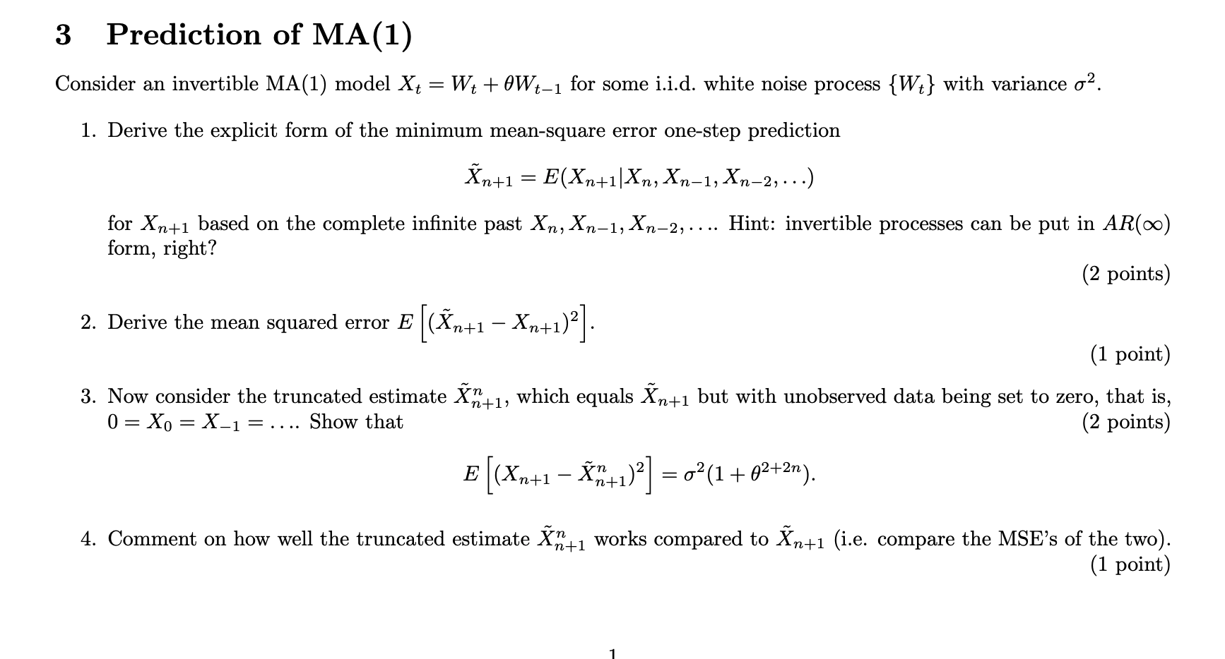 3 Prediction of MA(1) Consider an invertible MA(1) | Chegg.com