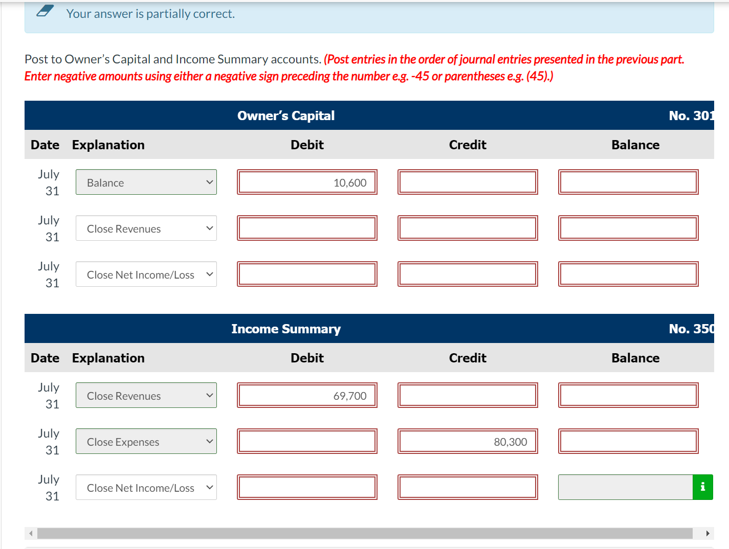 Solved Your answer is partially correct. ost to Owner's | Chegg.com