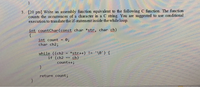 3. [20 pts] Write an assembly function equivalent to | Chegg.com