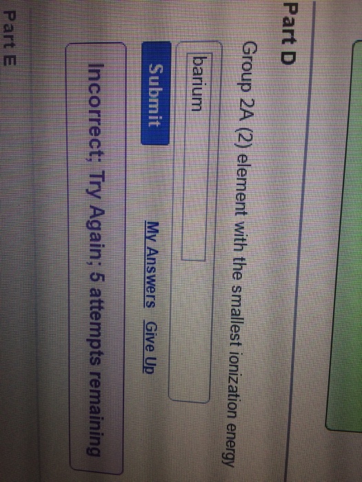 Solved Part D Group 2A (2) element with the smallest | Chegg.com