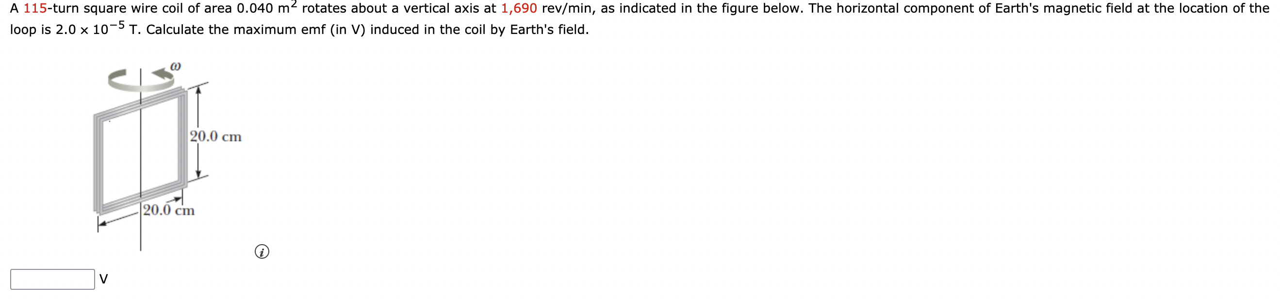 Solved A 115-turn square wire coil of area 0.040 m2 rotates | Chegg.com