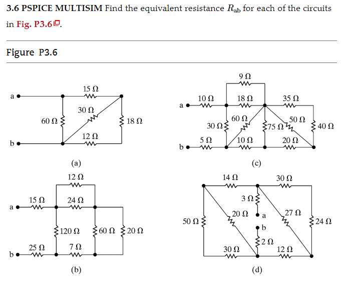 Solved 3.6 PSPICE MULTISIM Find the equivalent resistance | Chegg.com