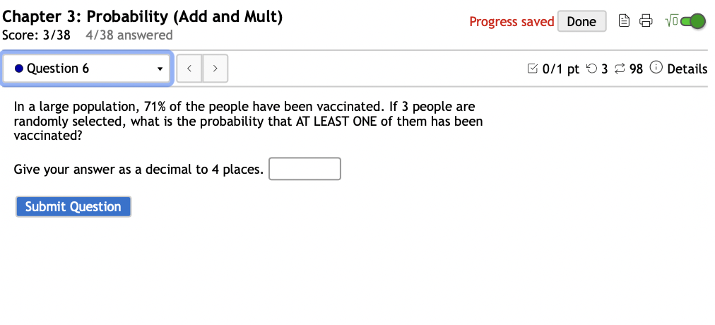 Solved Chapter 3: Probability (Add and Mult) Score: 3/38 | Chegg.com