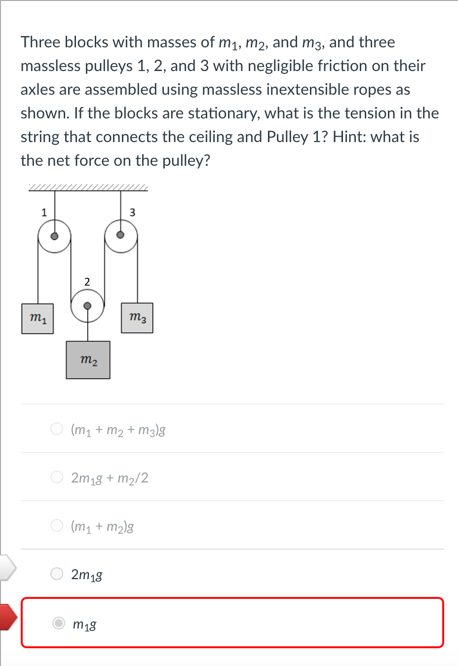 Solved Three blocks with masses of mì, m2, and m3, and three | Chegg.com