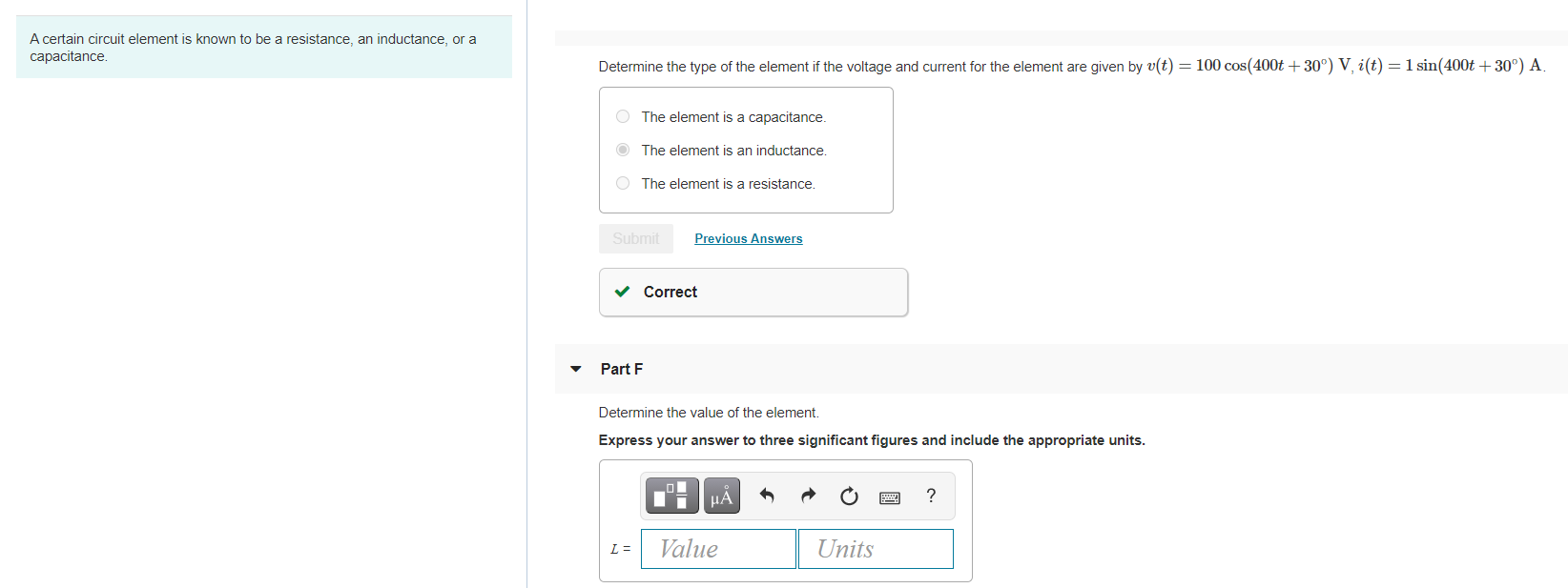 Solved A certain circuit element is known to be a | Chegg.com