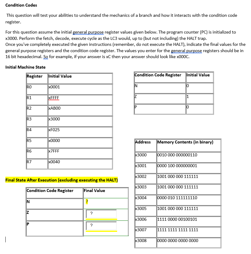 Condition Codes This question will test your | Chegg.com