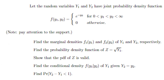 Solved Let the random variables Y1 and Y2 have joint | Chegg.com