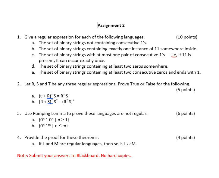Assignment 2 1 Give A Regular Expression For Each Of