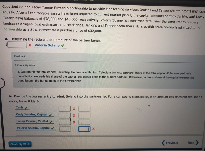 Solved Cody Jenkins and Lacey Tanner formed a partnership to | Chegg.com