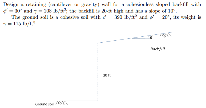 Solved Design a retaining (cantilever or gravity) wall for a | Chegg.com