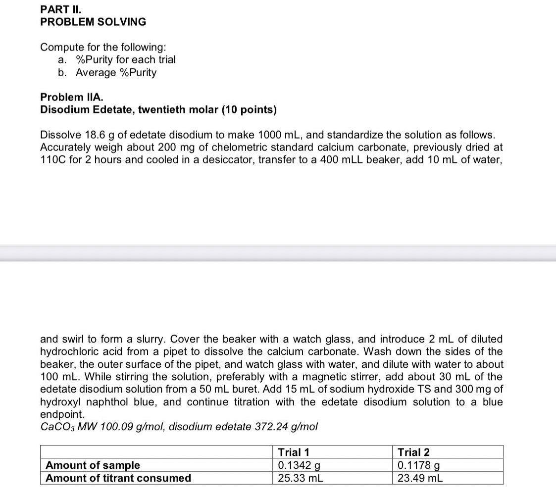 Solved PART II. PROBLEM SOLVING Compute for the following: | Chegg.com