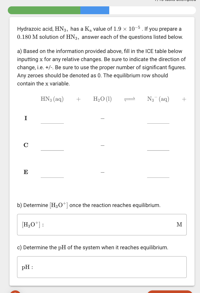 Solved Hydrazoic acid, HN3, has a Ka value of 1.9×10−5. If | Chegg.com