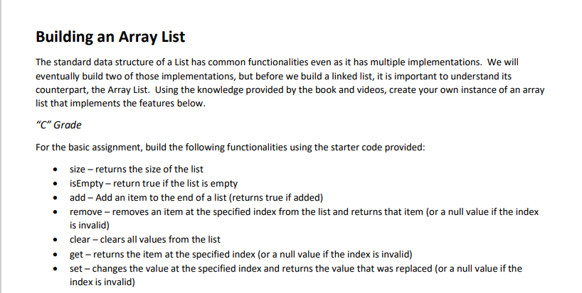 Building an Array List The standard data structure of | Chegg.com