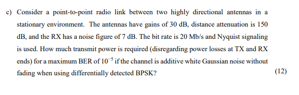 Solved c) Consider a point-to-point radio link between two | Chegg.com