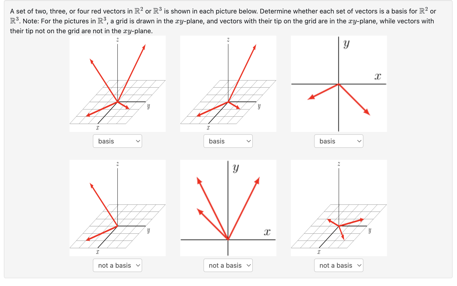 Solved A set of ﻿two, three, or ﻿four red vectors | Chegg.com
