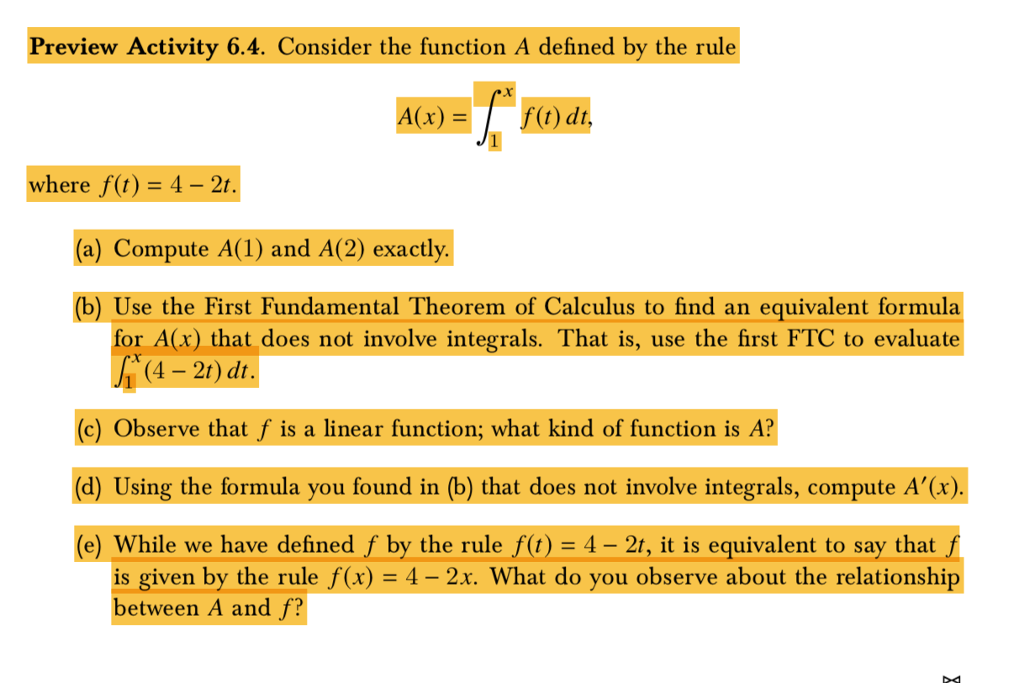 Solved Preview Activity 6.4. Consider the function A defined | Chegg.com