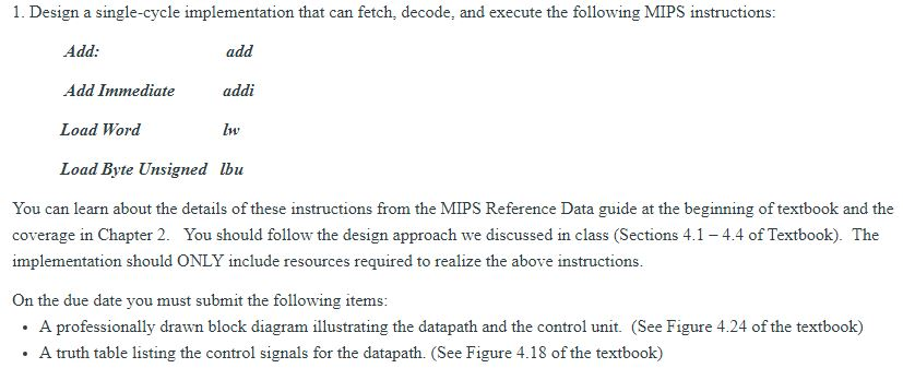 Create a single-cycle (Data path and control unit) | Chegg.com