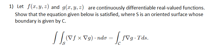 Solved 1) Let f(x, y, ) and g(x,y,z) are continuously | Chegg.com
